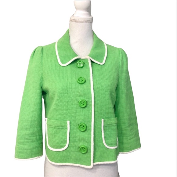 kate spade | Jackets & Coats | Kate Spade Lime Green Jacket Wwhite Trim ...